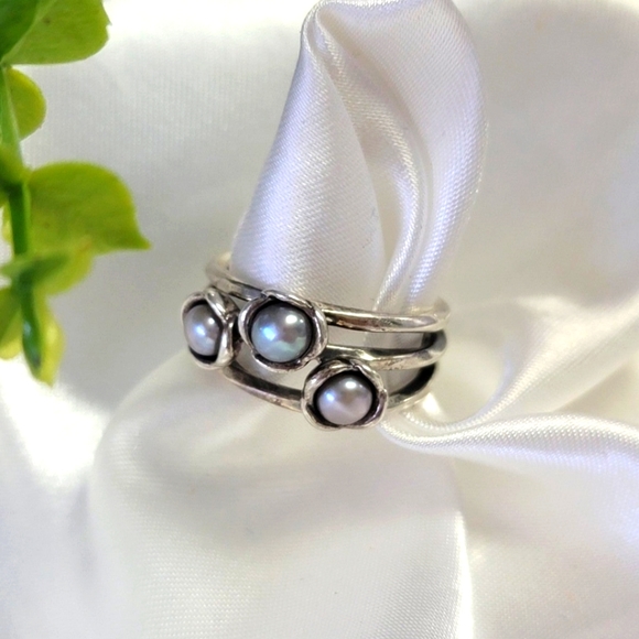 Pandora | Jewelry | Rare Pandora 3 Three Wishes Grey Pearl Ring ...